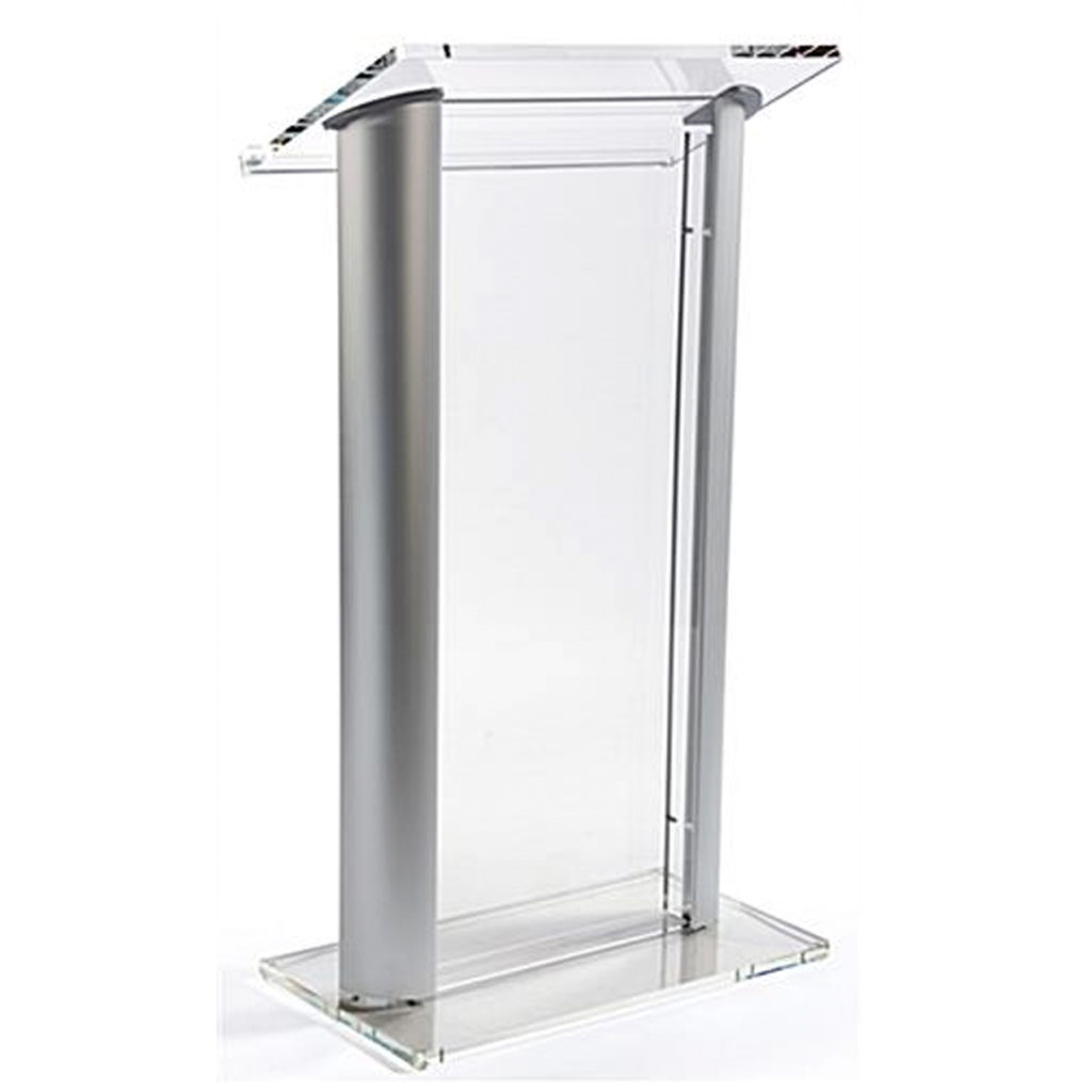 Workshop Series Acrylic Podium for Floor with Clear Surface & Silver ...
