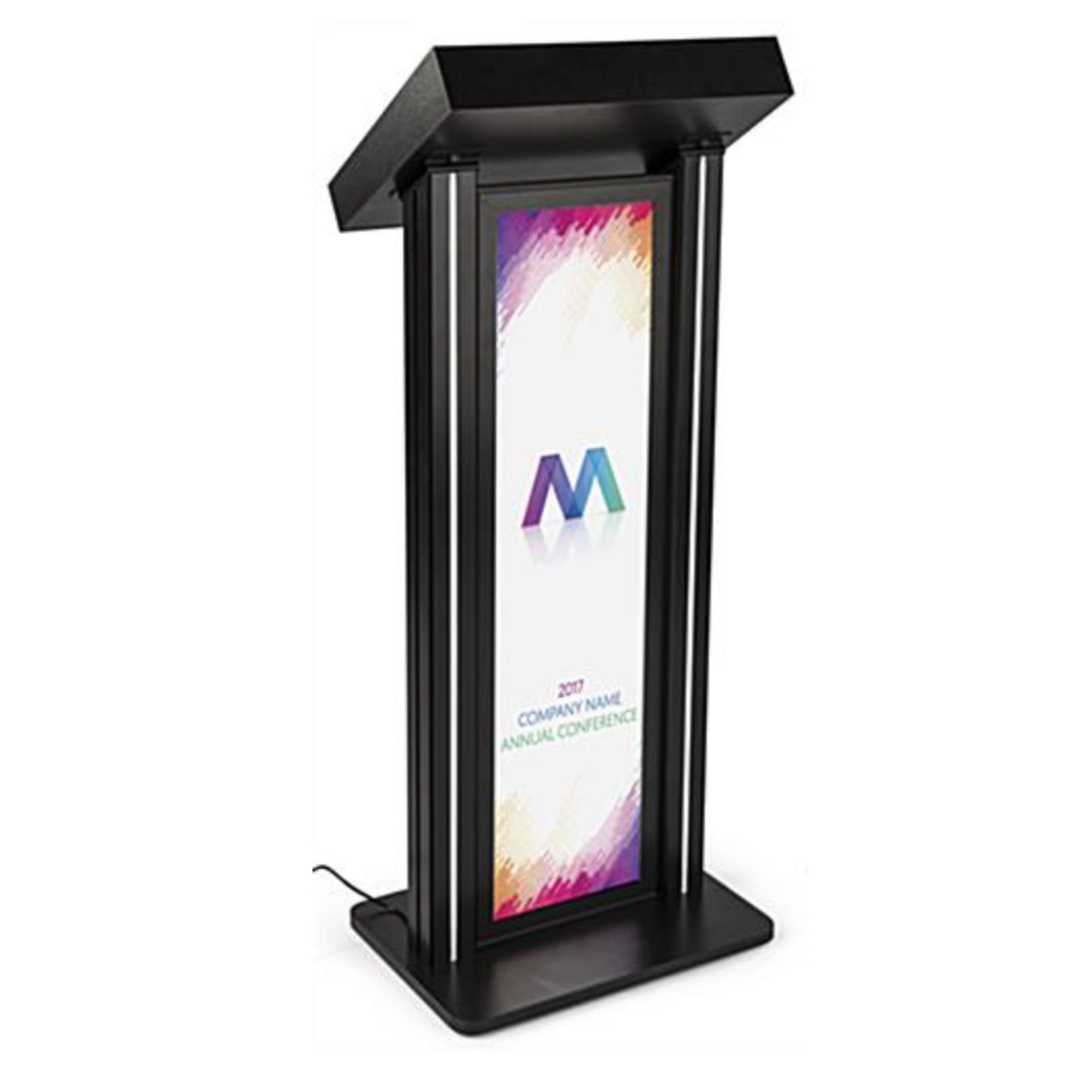 Illuminated Podium for Floor, Front & Side Lights, Drawer – Black ...